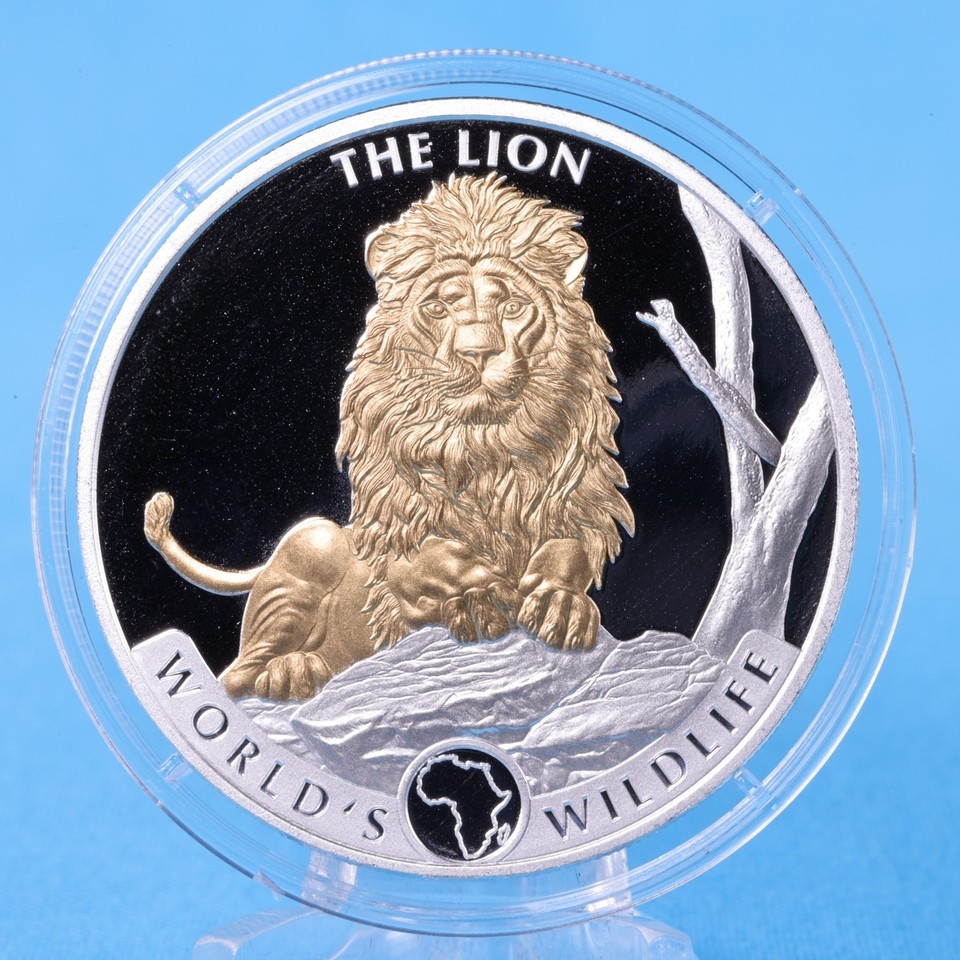 Kongo World´s Wildlife 2025 Löwe Lion 1 oz Silber 9999 teilvergoldet ST ...