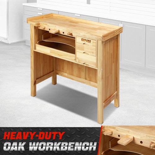 39" x 20" Heavy Duty Oak Plank Wooden Workbench Garage Work Table w/ 4 ...