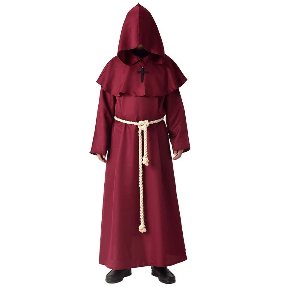 Friar Robe Medieval Cowl Hooded Monk Renaissance Priest Costume Cosplay ...