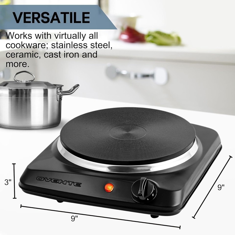 Portable Electric Single Burner Cooktop 1000W Black, Hot Plate ...