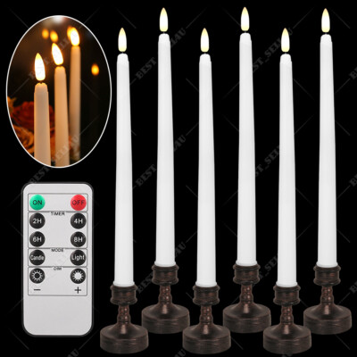 6Pcs Remote Control Flickering Flameless Taper LED Candles Light ...