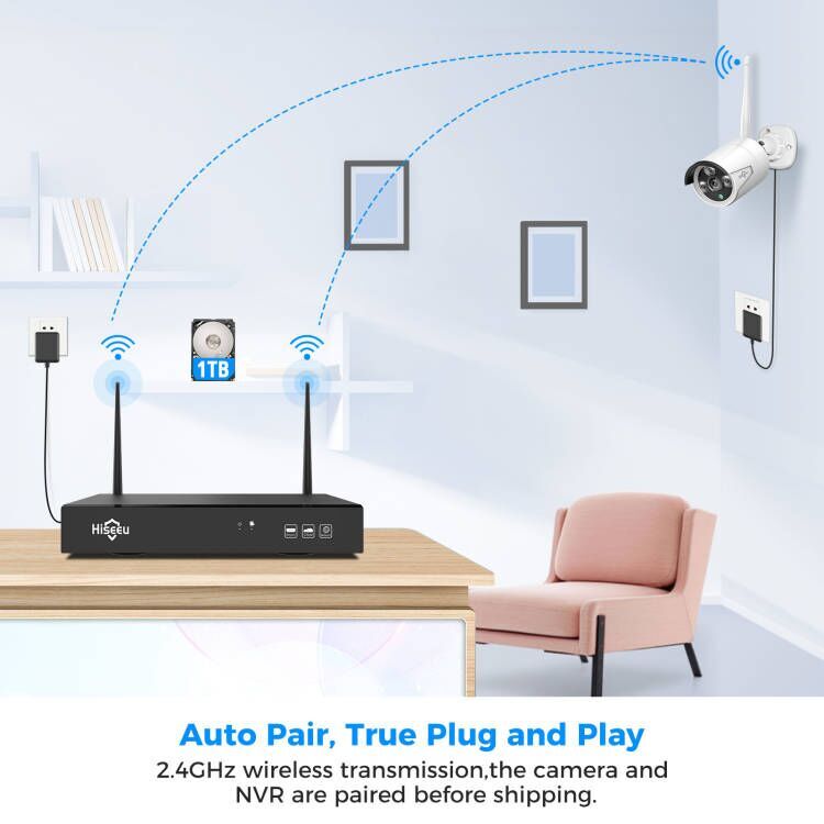 HISEEU Wifi IP 3MP 8CH 2K NVR Kit Wireless Security Camera System CCTV ...