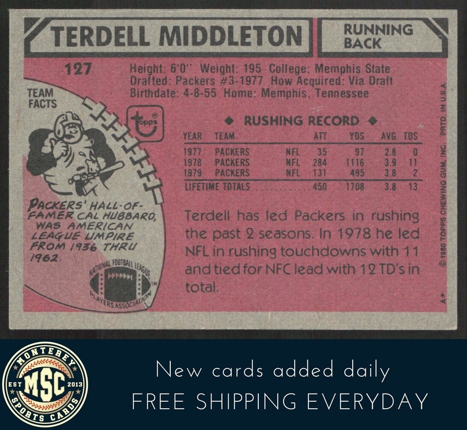 Terdell Middleton 1980 Topps #127 Green Bay Packers | eBay