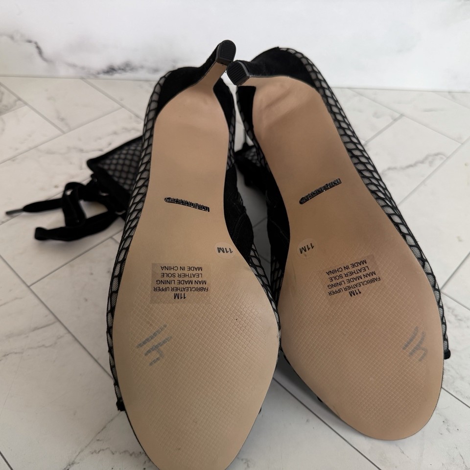 Gianni Bini Black Size 11M Mesh Suede Peep Toe Booties Lace Up Vamp ...