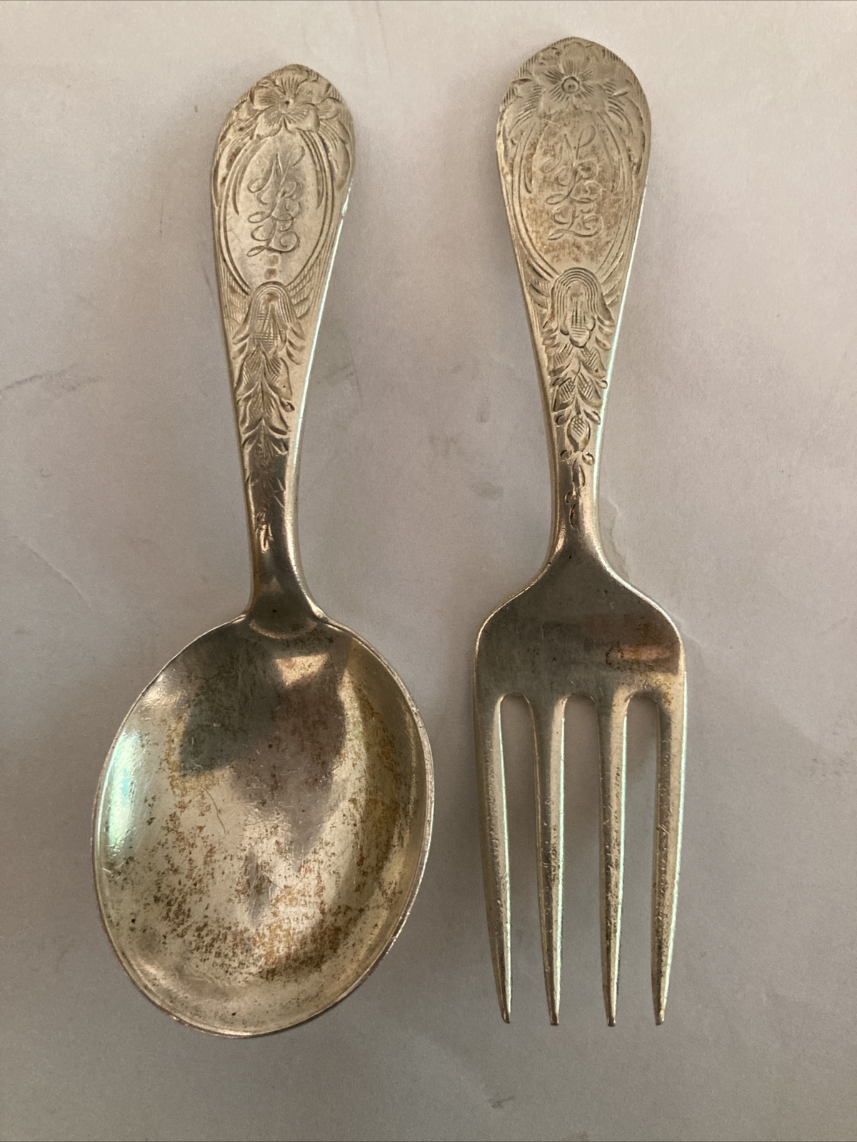 Kirk & Son Sterling Silver Primrose Baby Spoon And Fork Set Hand ...