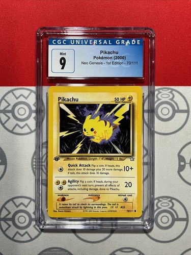 CGC 9 MINT Pikachu 70/111 1st Edition Neo Genesis Pokemon Card 023 PSA ...