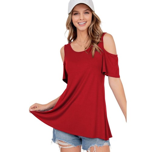 Women's Red Cold Shoulder Swing Top - Size XS Flowy Casual Blouse | eBay