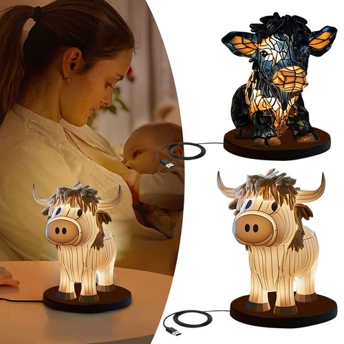 1*20cm Cute Cow Table Lamp Bedside Table Lamp Bedside Lamp w/ USB A+C ...