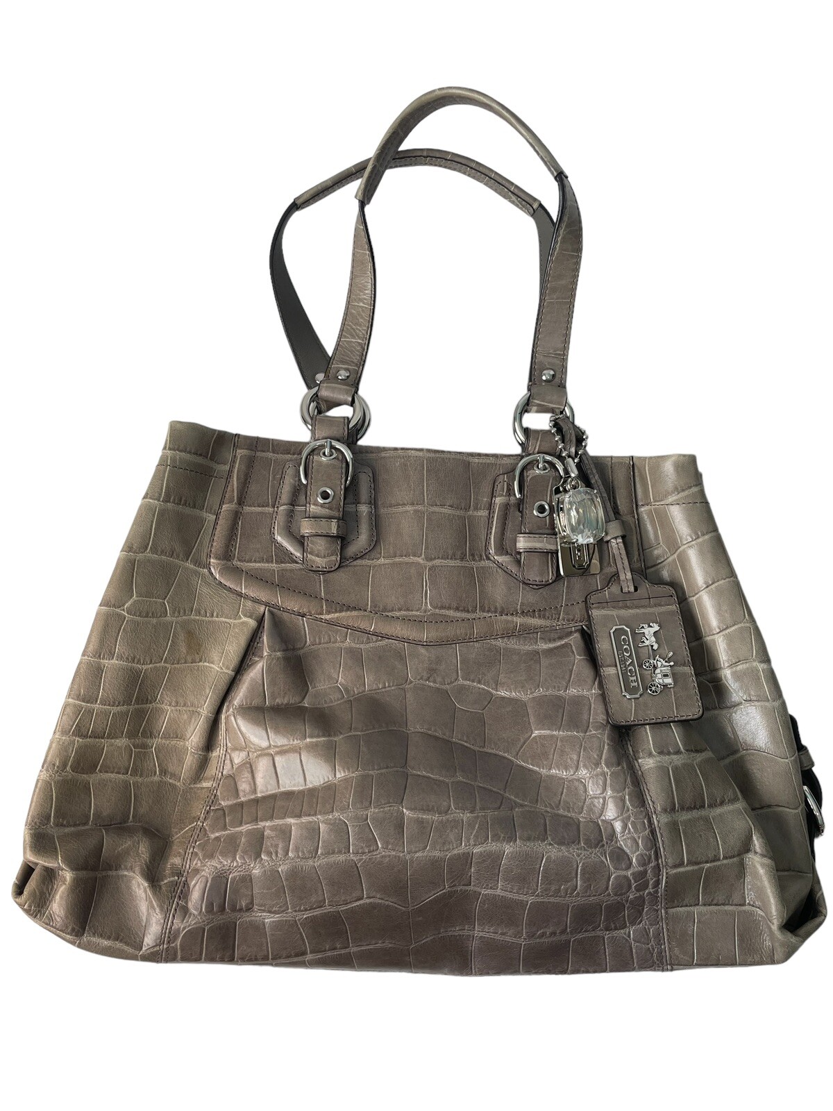 Coach Gray Alligator Texture Leather Bag with Pink Satin Lining | eBay