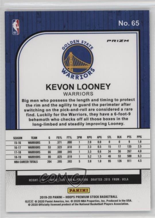 2019-20 Panini NBA Hoops Premium Stock Silver Lazer Prizm Kevon Looney ...