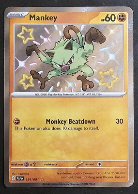 Pokémon TCG Mankey Scarlet & Violet: Paldean Fates 169/091 Holo Shiny ...