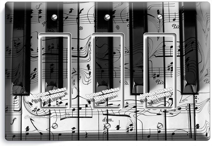 LIGHT SWITCH OUTLET WALL PLATE BLACK & WHITE PIANO KEYS NOTES MUSIC ...