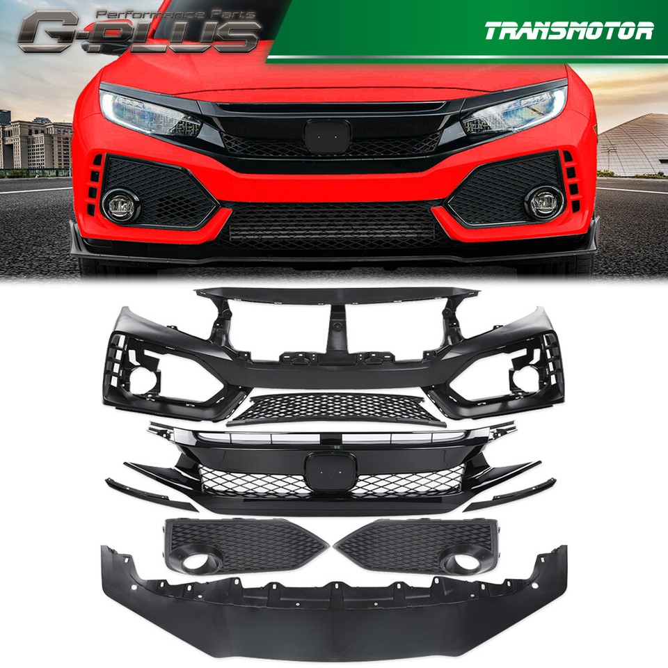 Type R Style Front Bumper Cover Kit For 2016-2021 Honda Civic Sedan ...