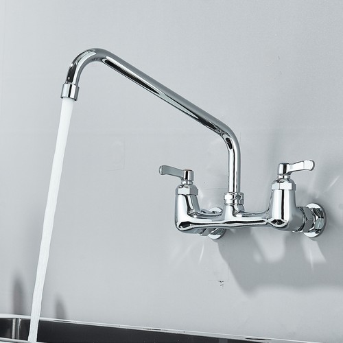 Commercial Kitchen Faucet 8" Center Wall Sink Faucet 2-Handle Mixer ...