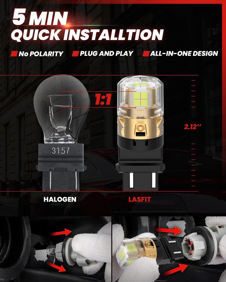 3157 3457 LED Reverse Brake Tail Turn Signal Light Bulbs RED White ...