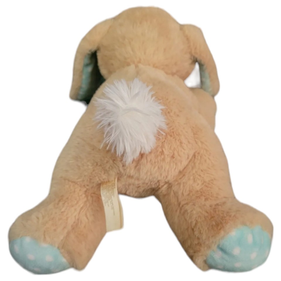 Dan Dee Tan Plush Bunny Rabbit Blue Inner Ears & Paws With White Polka ...