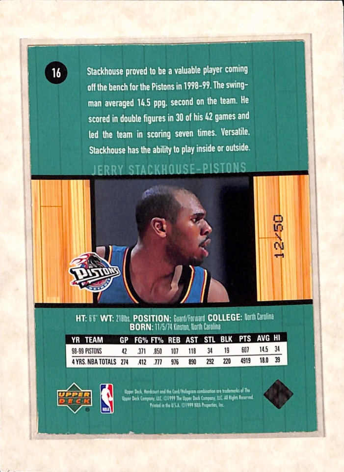 1999-00 Upper Deck Hardcourt #16 Jerry Stackhouse Silver /50 NM | eBay