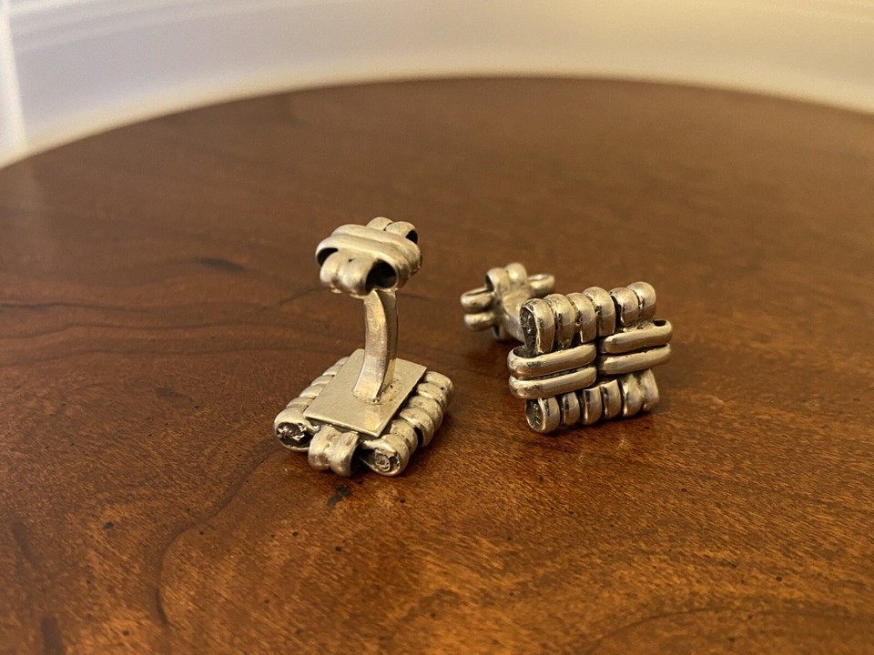 Silver Tone Cufflinks Hefty Fixed Back Knots | eBay
