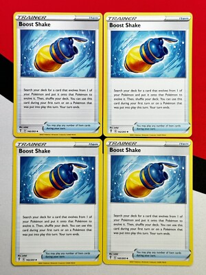Boost Shake x4 Trainer Item 142/203 Evolving Skies Pokemon Playset 4x ...