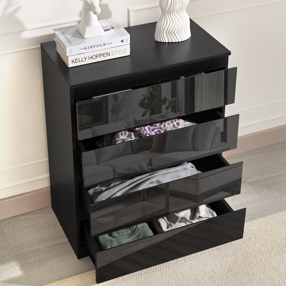 High Gloss Chest of Drawers Tall Wide Bedside Table Cabinet Bedroom ...