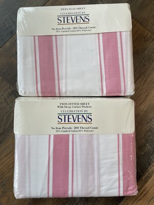 Vtg Mervyns Celebration By Stevens Striped Strawberry Twin Flat ...