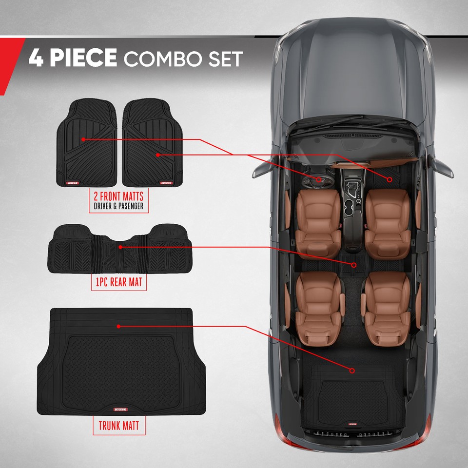 4pc Black FlexTough All Weather HD Rubber Mats Package, Floor Liners ...