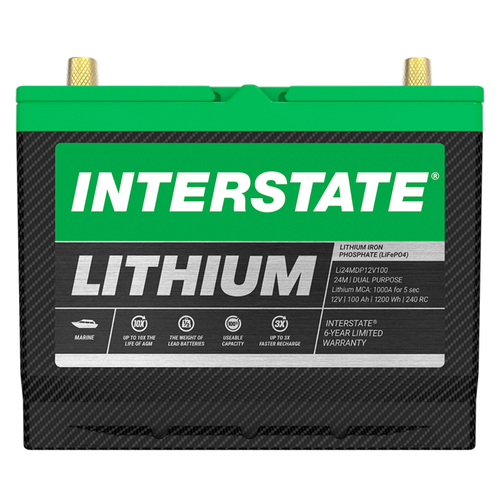Interstate Batteries 12V 100Ah Group 24M Lithium Marine Dual Purpose DC ...