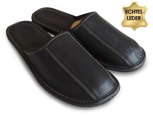 Herren LEDER Hausschuhe Pantoffeln Schlappen Latschen schwarz, Gr. 41 ...