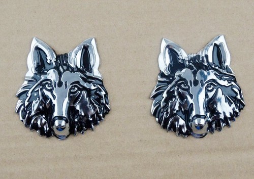 2x 3D Silver Metal Wolf Head Car Auto Motorcycle Badge Emblem Decals ...