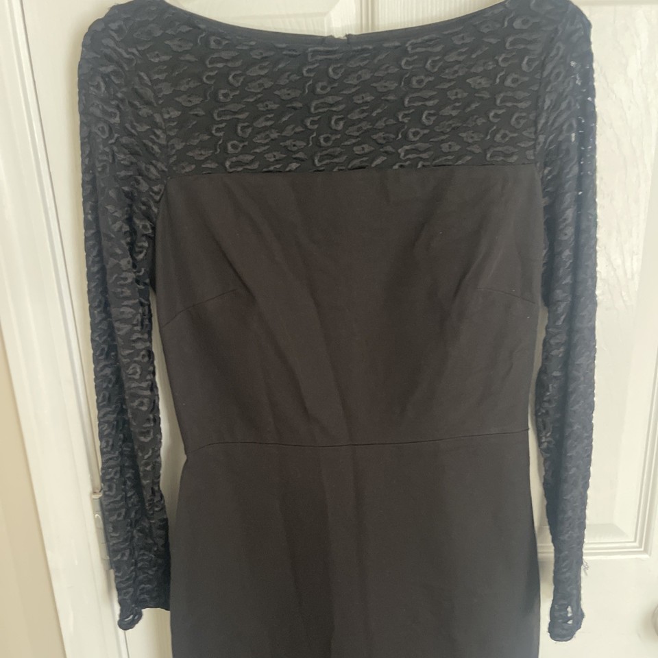 Roland Mouret Banana Republic Black Long Sleeve Dress Sheer Leopard Top ...