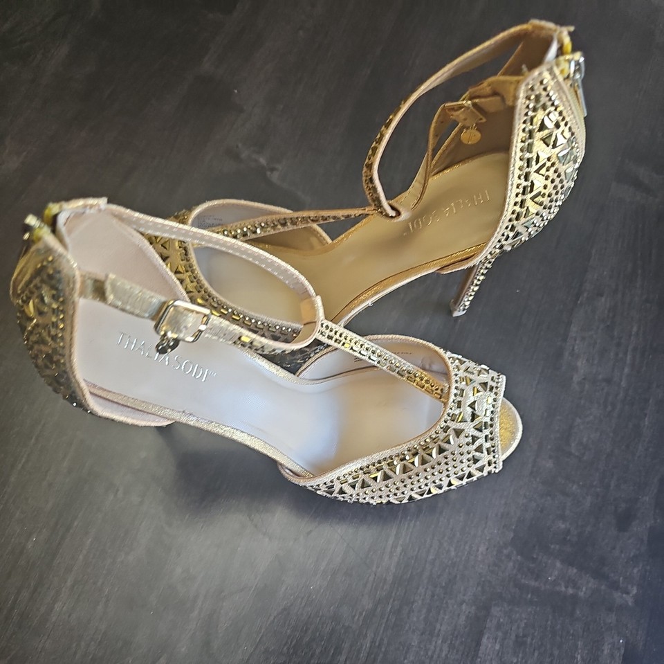 Thalia Sodi Chace embellished gold heels. 11W | eBay