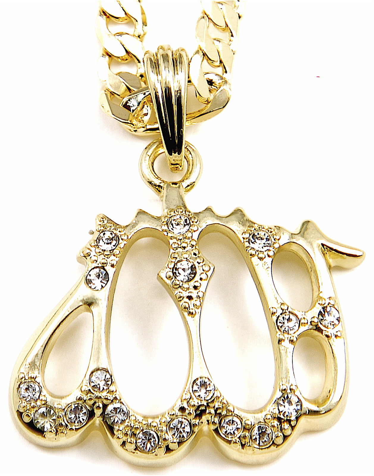 Allah New Pendant Necklace with Rhinestones 24 Inch Figaro Style Chain ...