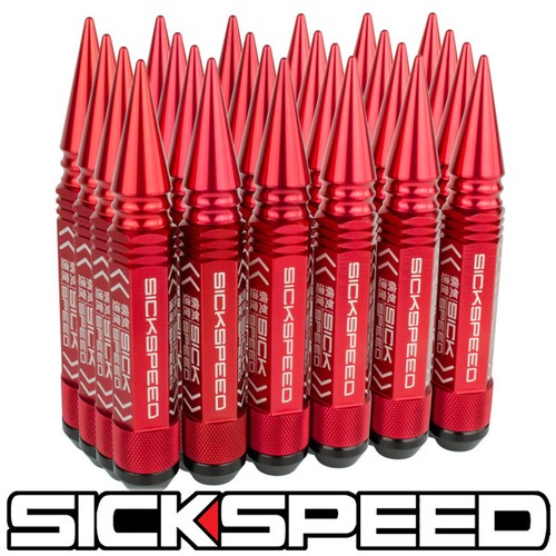 SICKSPEED 24 PC RED 5 1/2" LONG SPIKED STEEL LOCKING LUG NUTS 12X1.5 ...