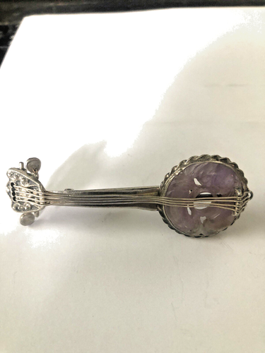Sterling Silver & Lavender Jade Banjo Pin | eBay