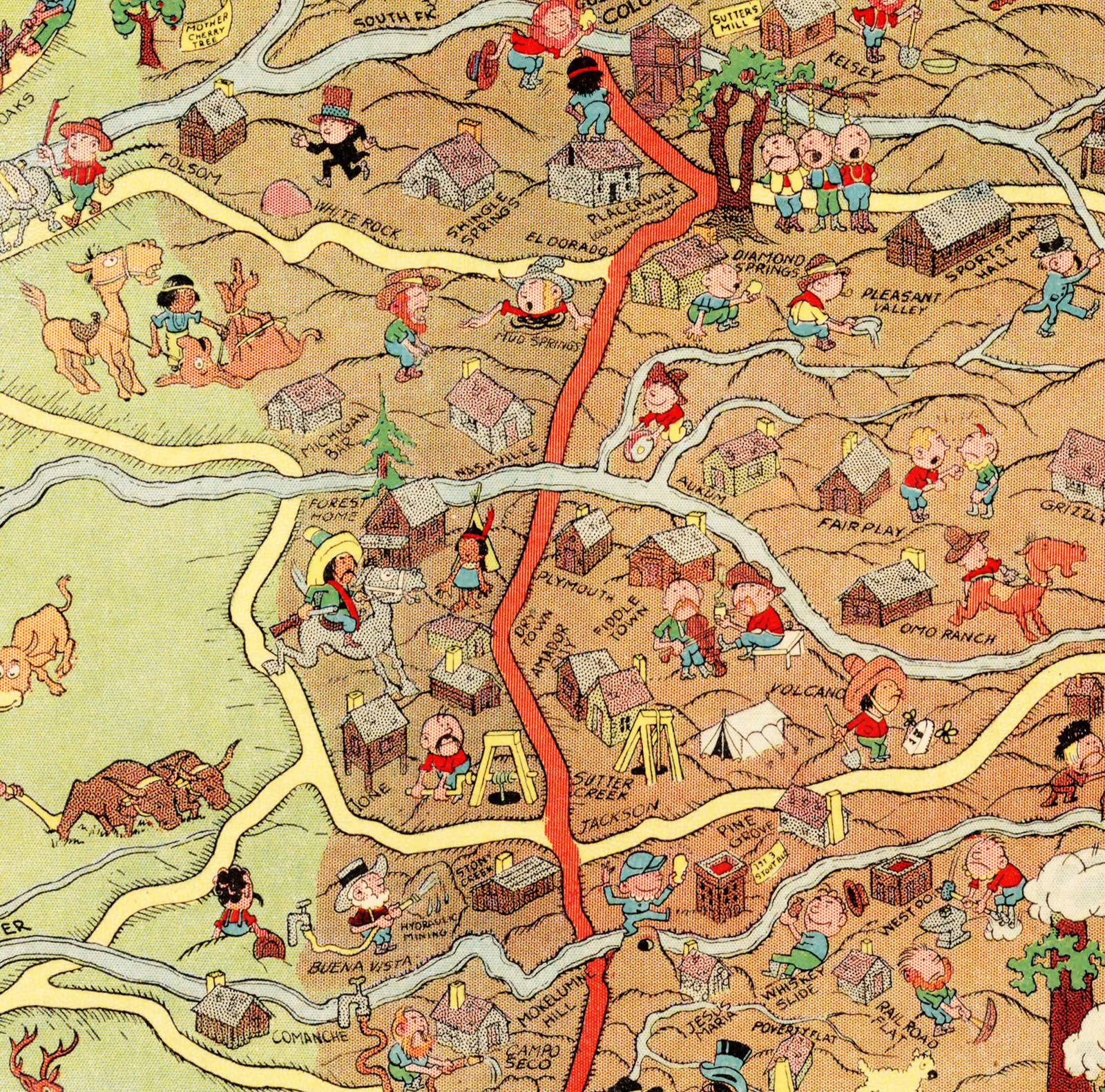 Mid-century Pictorial Mother Lode Map of California and Nevada Wall ...