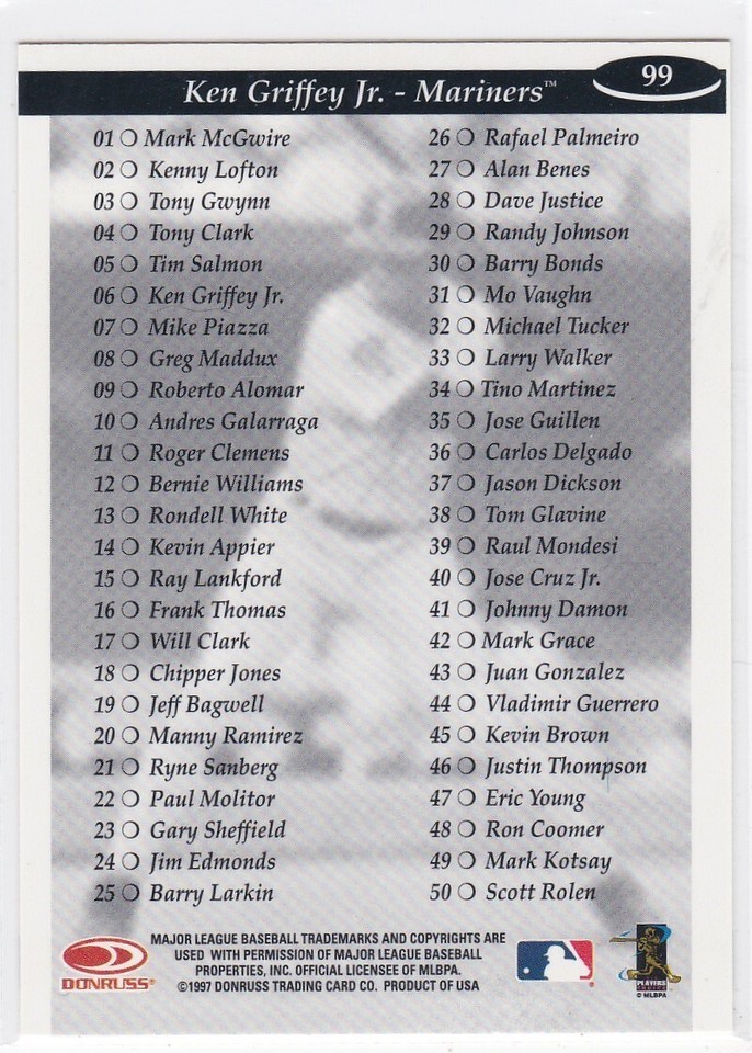 1997 Signature Series #99 Ken Griffey Jr. Seattle Mariners Free ...