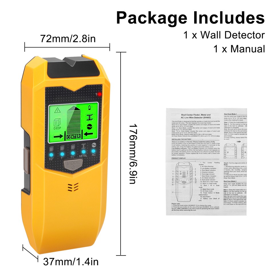 5 in 1 Digital Stud Finder Wood Metal Pipe Wire Wall Scanner Sensor LCD ...
