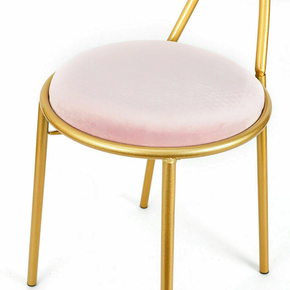 New Modern Velvet Bow Tie Backrest Light Pink Dining Chair With Gold ...