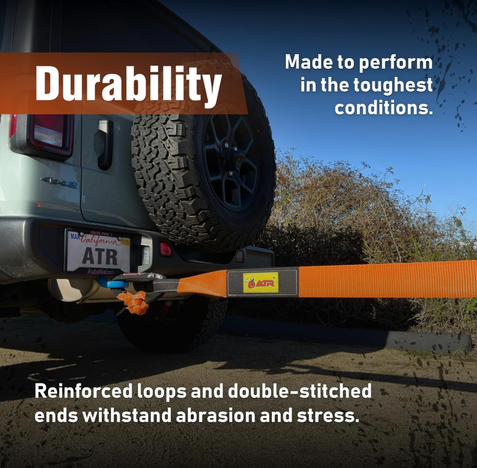 ATR Recovery Tow Strap 3'' x 20 ft – 22,200 lb Break Strength, Heavy ...