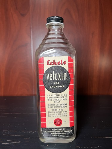 Vintage ECKELS VELOXIN EMBALMING Fluid for Jaundice Bottle 1960s | eBay