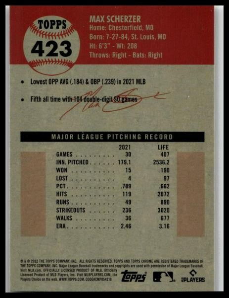 2022 Topps Chrome Platinum Anniversary #423 Max Scherzer | eBay
