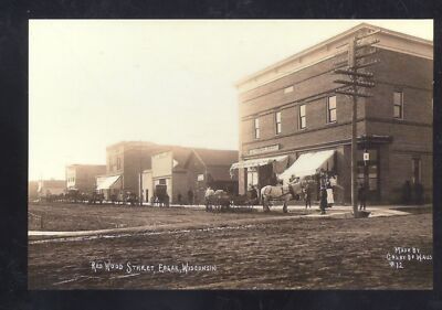 REAL PHOTO EDGAR WISCONSIN REDWOOD STREET SCENE DOWNTOWN POSTCARD COPY ...