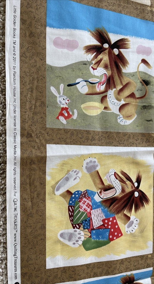 Little Golden Books Fabric TAWNY SCRAWNY LION Panel Cotton Quilt Quiet ...