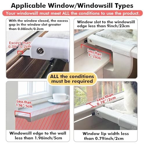 Window Sill Mount Cat Perch for Indoor Cats, One-Step Sliding X-Large ...