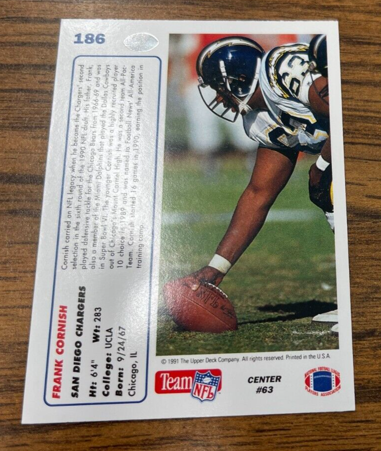 1991 Upper Deck Card # 186 Frank Cornish - San Diego Chargers | eBay