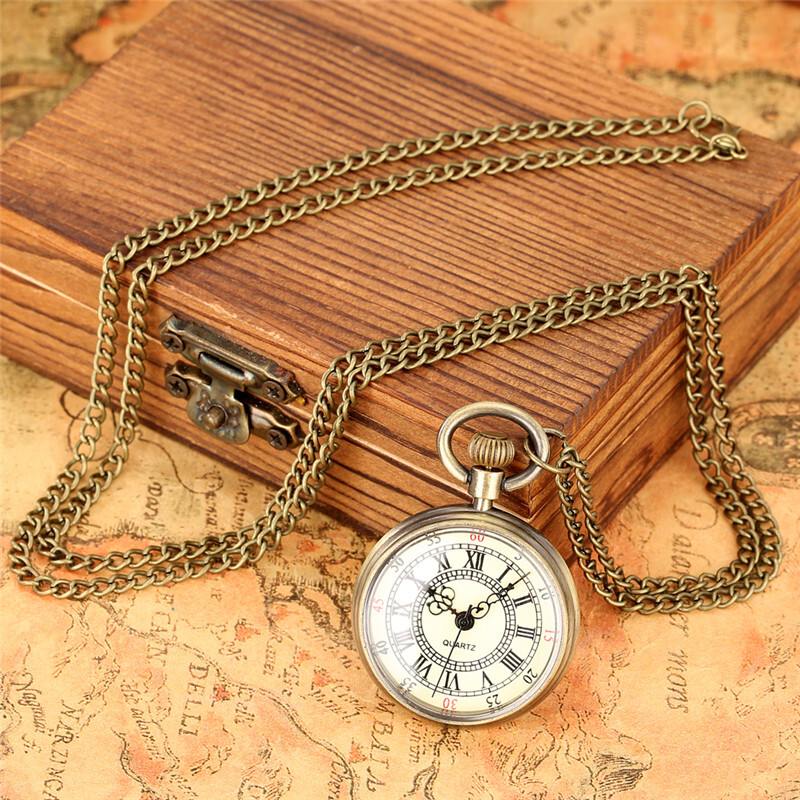 Antique Vintage Bronze Tone Men Quartz Pocket Watch Necklace Pendant ...