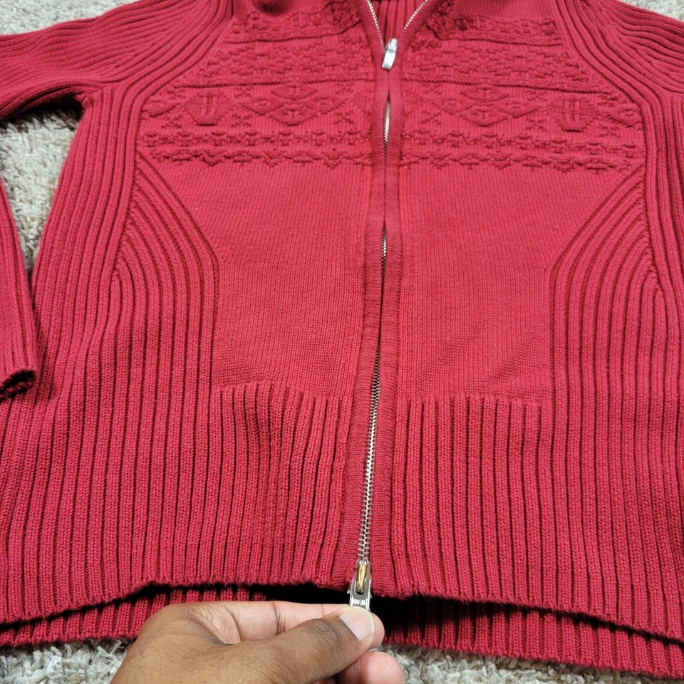 Eddie Bauer Cardigan Sweater Womens Medium Red Full Zip Knit Holiday | eBay
