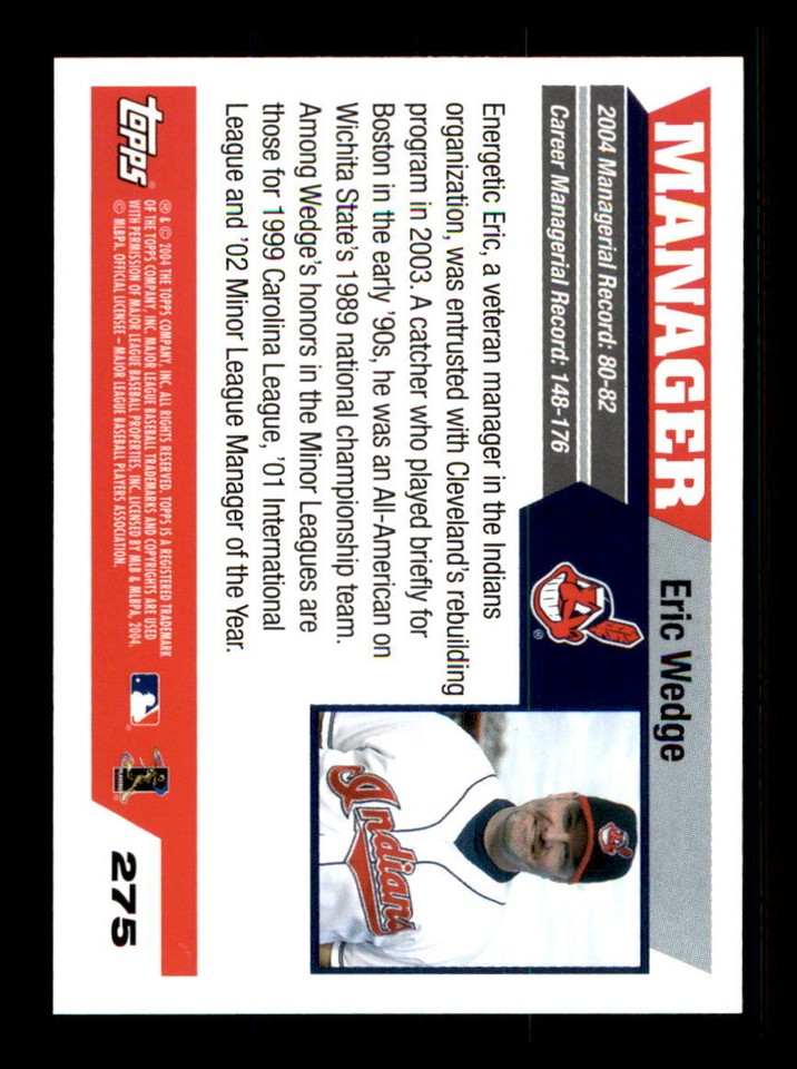 2005 Baseball Topps Eric Wedge Cleveland Indians #275 MGR | eBay
