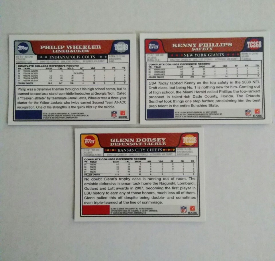 Topps Chrome 2008 Rookie Refractors 3 Card Lot Mint Dorsey Philips ...