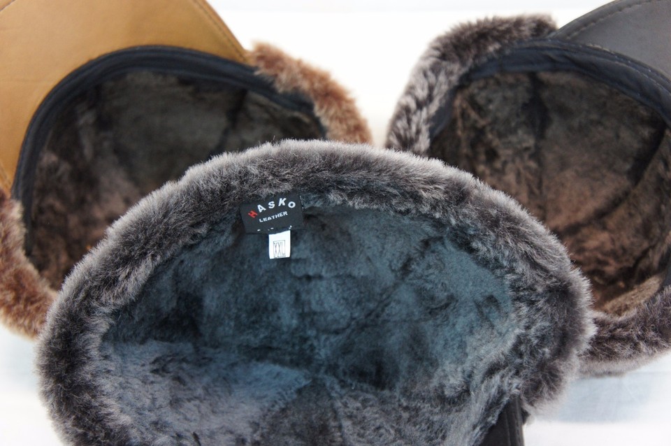 100% Sheepskin Shearling Leather Fur Elmer Fudd Captain Trapper Aviator ...